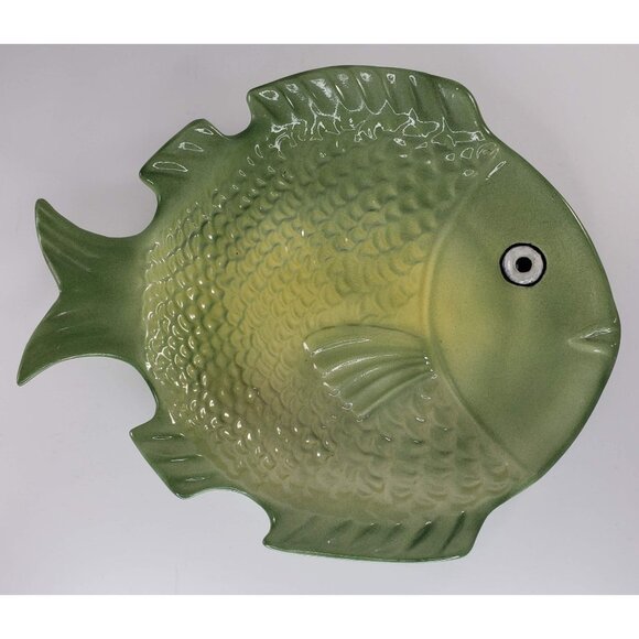 Unmarked | Dining | Mcm Green Fish Plate Hand Painted | Poshmark